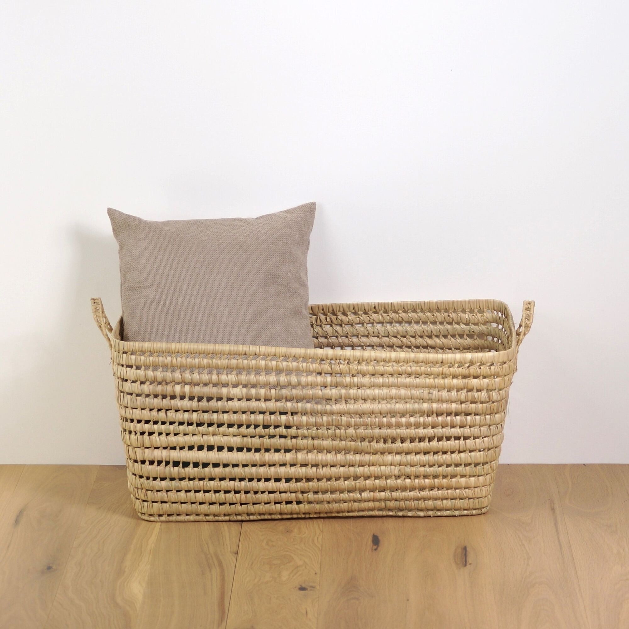Large rectangular basket with handles - palm leaf